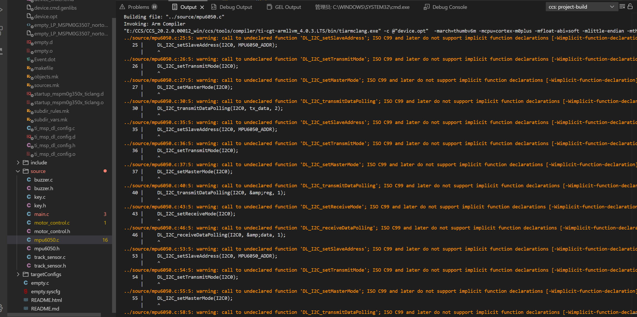 你好我想问一下关于CCS软件代码的问题，就是我已经使用了CCS的syscfg工具配置了引脚并且生成了ti_msp_dl_config.h头文件已经定义了，但是编译的时候一直显示未定义是什么情况 ...