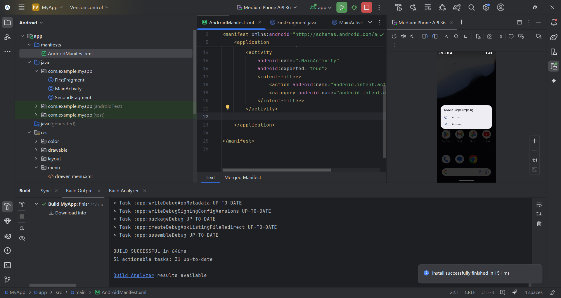Android Studio编译运行app闪退keep stopping_开发工具-CSDN问答