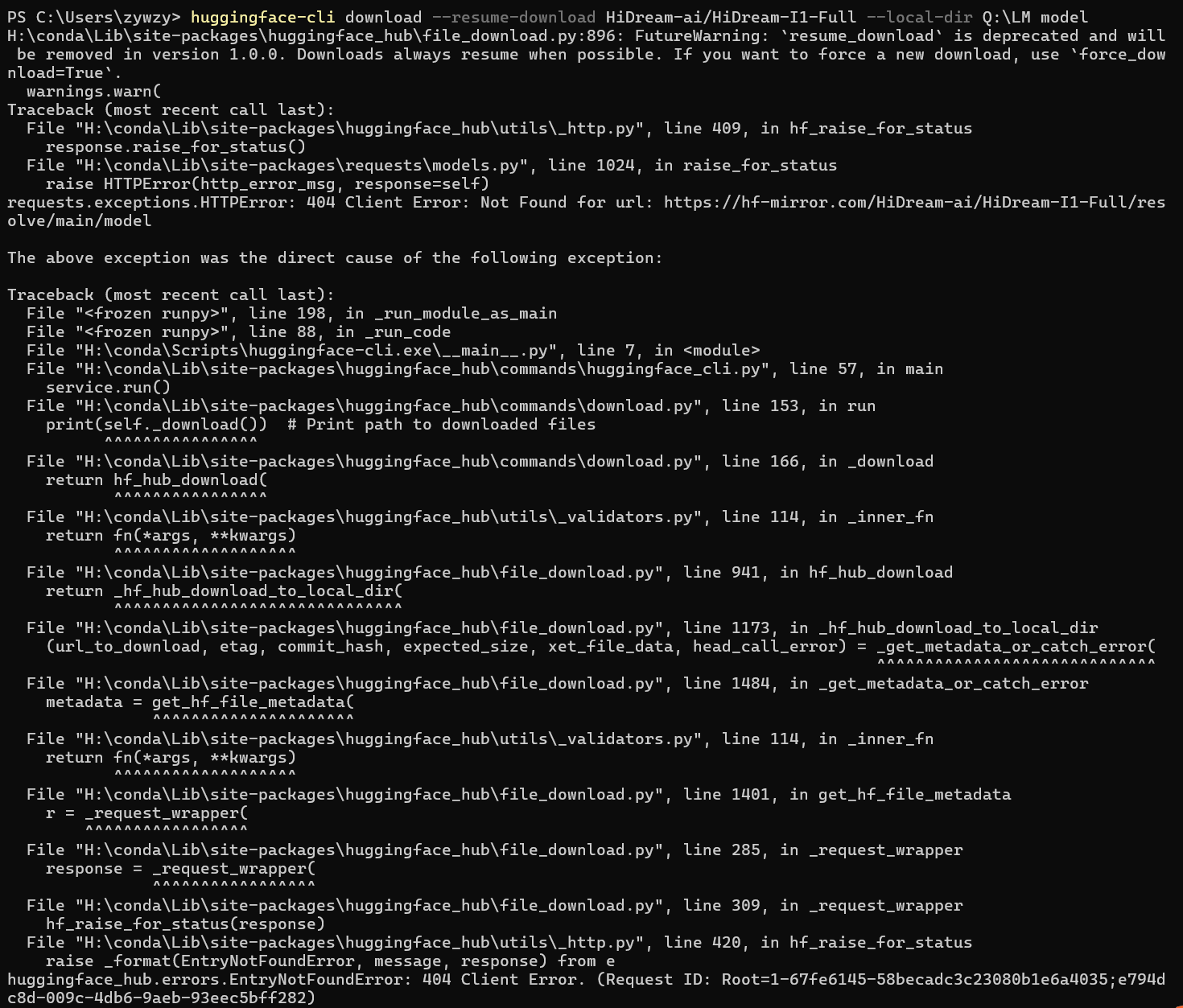 huggingface下载提示huggingface_hub.errors.EntryNotFoundError_编程语言-CSDN问答