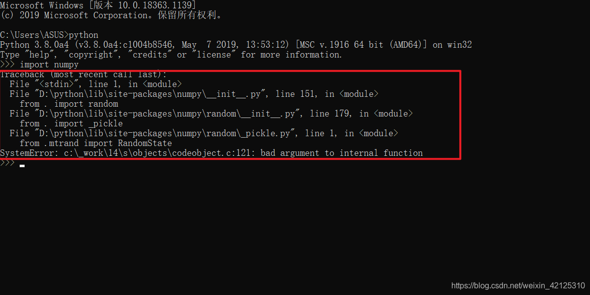 python3.8导入numpy库无法正常使用，报错SystemError:codeobject_python3.8 import 库失败-CSDN博客