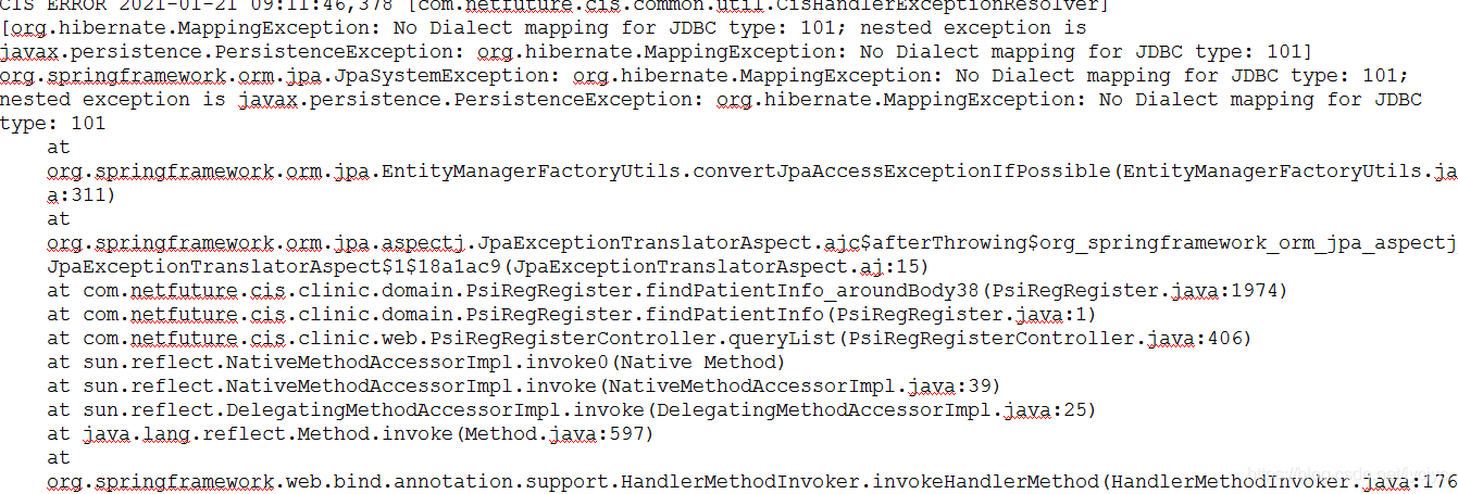 org.hibernate.MappingException: No Dialect mapping for JDBC type: 101_no dialect mapping for ...