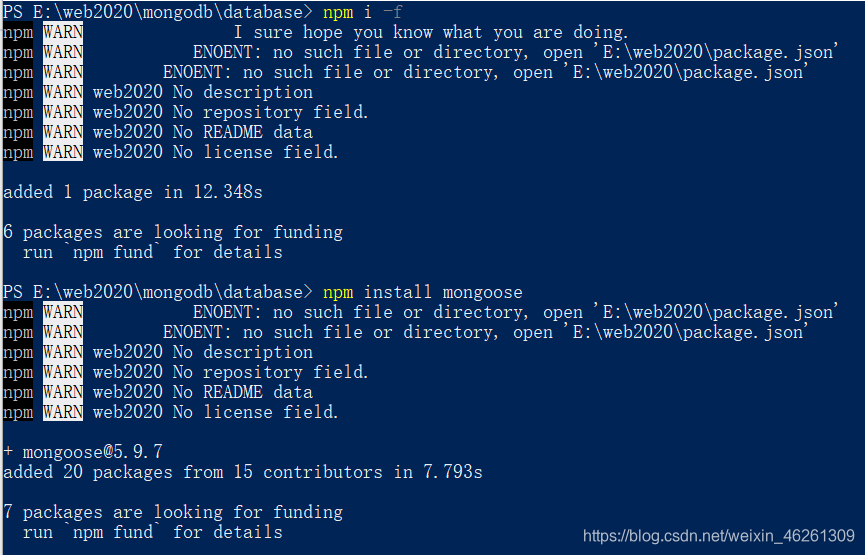 npm install mongoose 报错：Unsupported platform for fsevents@1.2.12:wanted ...