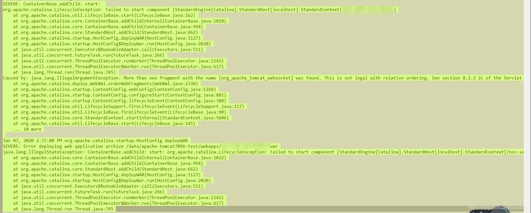 SEVERE: ContainerBase.addChild: start: org.apache.catalina.LifecycleException: Failed to start原因 ...
