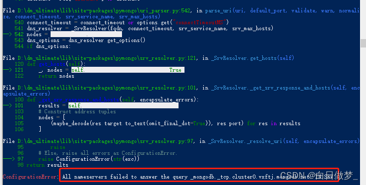 All nameservers failed to answer the query _mongodb._tcp.cluster0.vxftj.mongodb.net. IN SRV:_the ...