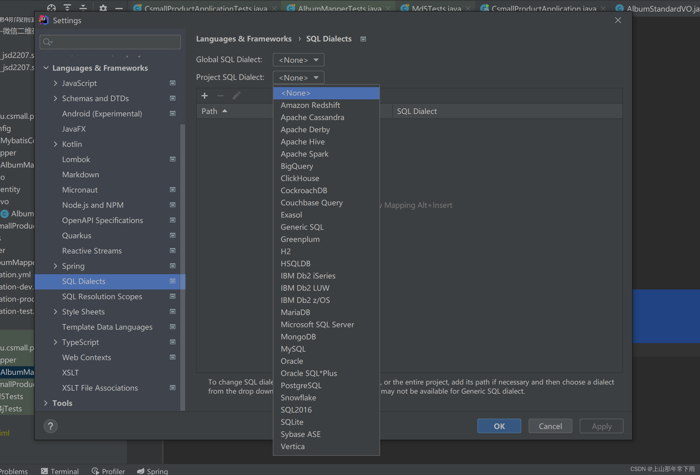 IDEA中SQL Dialects设置以及相关DB设置-CSDN博客