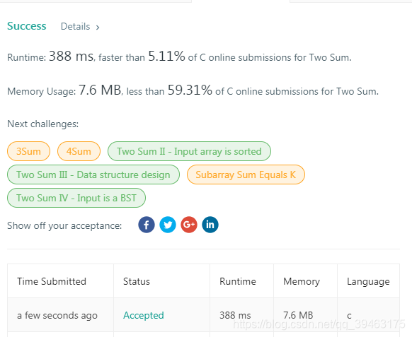 Two sum-LeetCode(C语言实现)_leetcode two sum c语言-CSDN博客
