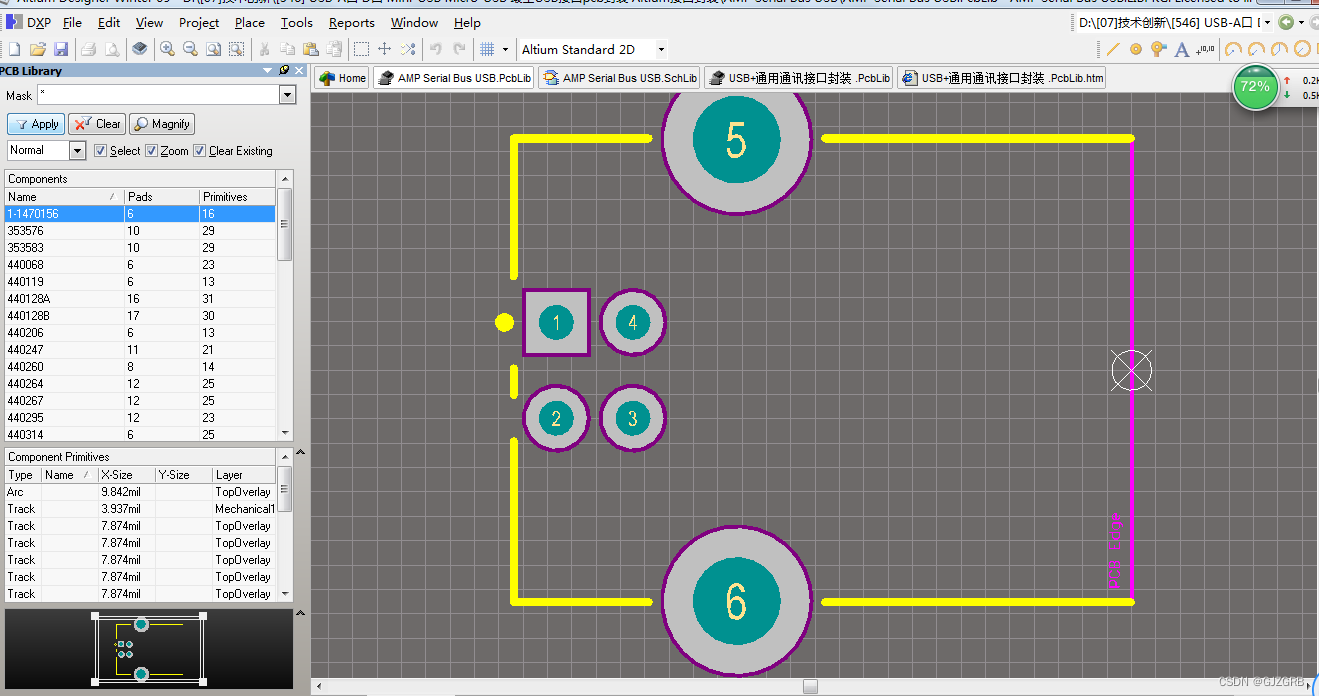 基于USB-A口 D口 Mini-USB Micro-USB 最全USB接口RJ45+TFCARD卡pcb封装 Altium库（AD库 ...