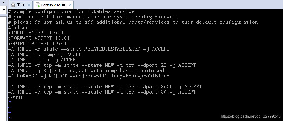 在centos7中使用命令vi /etc/sysconfig/iptables操作开放3306等端口_centos7 vi iptable-CSDN博客