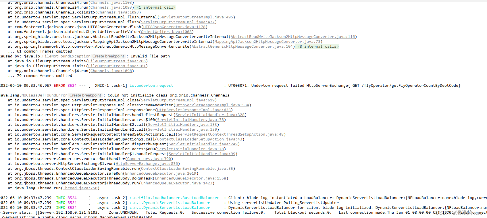java.lang.NoClassDefFoundError: Could not initialize class org.xnio.channels.Channels-CSDN博客