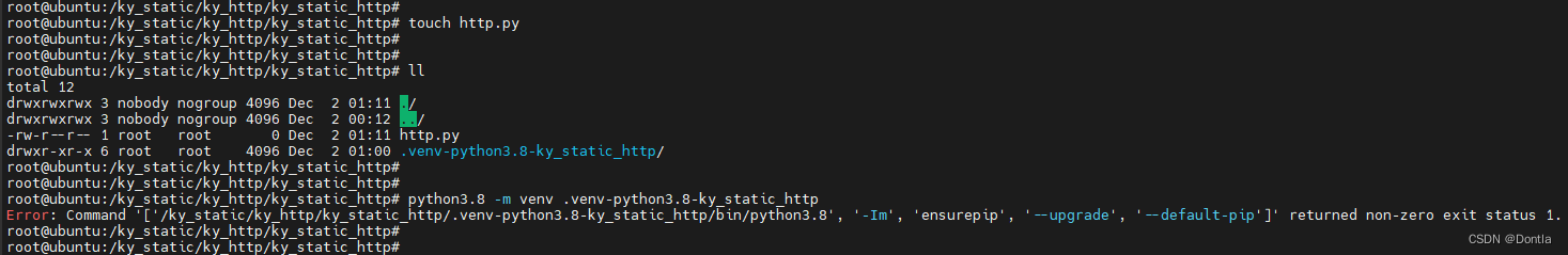 linux python创建虚拟环境报错：Error: Command xxx returned non-zero exit status 1.（不能有http.py文件，真奇葩的இ௰இ ...