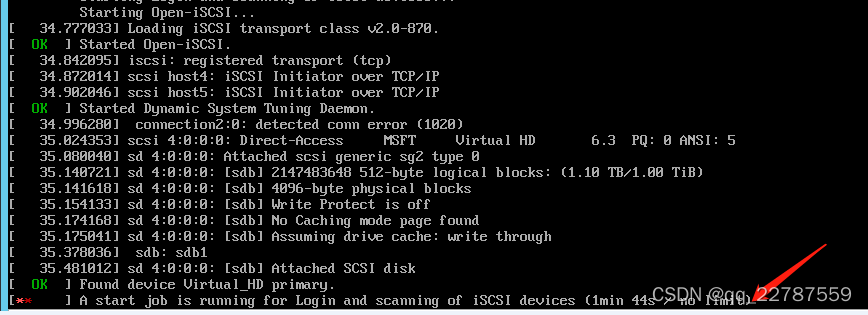 Linux(Centos7/8)连接iSCSI存储配置--采坑记录_a start job is running for login and ...