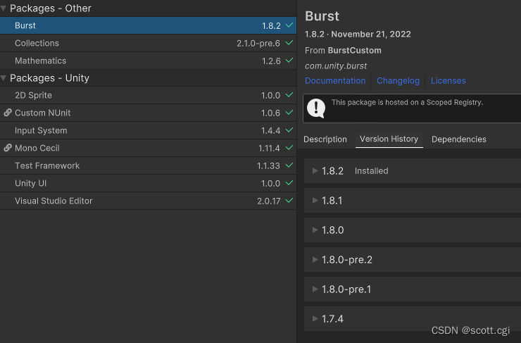 「Unity3D」解决2022的PackageManager无法显示官方插件Burst和Collections的最新版本_unity3d package manager不显示-CSDN博客