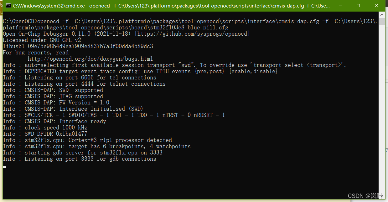 openocd 连接错误 couldn‘t bind telnet to socket_openocd error: couldn't bind gdb to socket on port ...