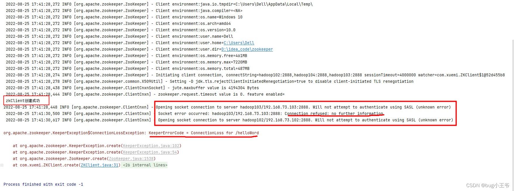 代码连接Zookeeper出错_unable to resolve address: master:2181-CSDN博客
