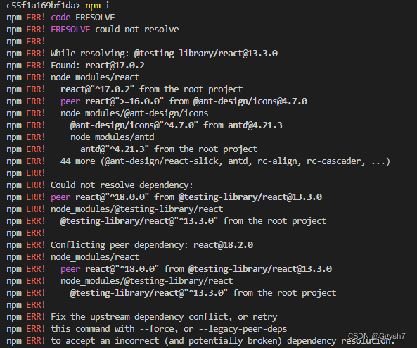 npm i 出现 npm ERR code ERESOLVEnpm ERR ERESOLVE could not resolve dependency_code eresolve npm ...