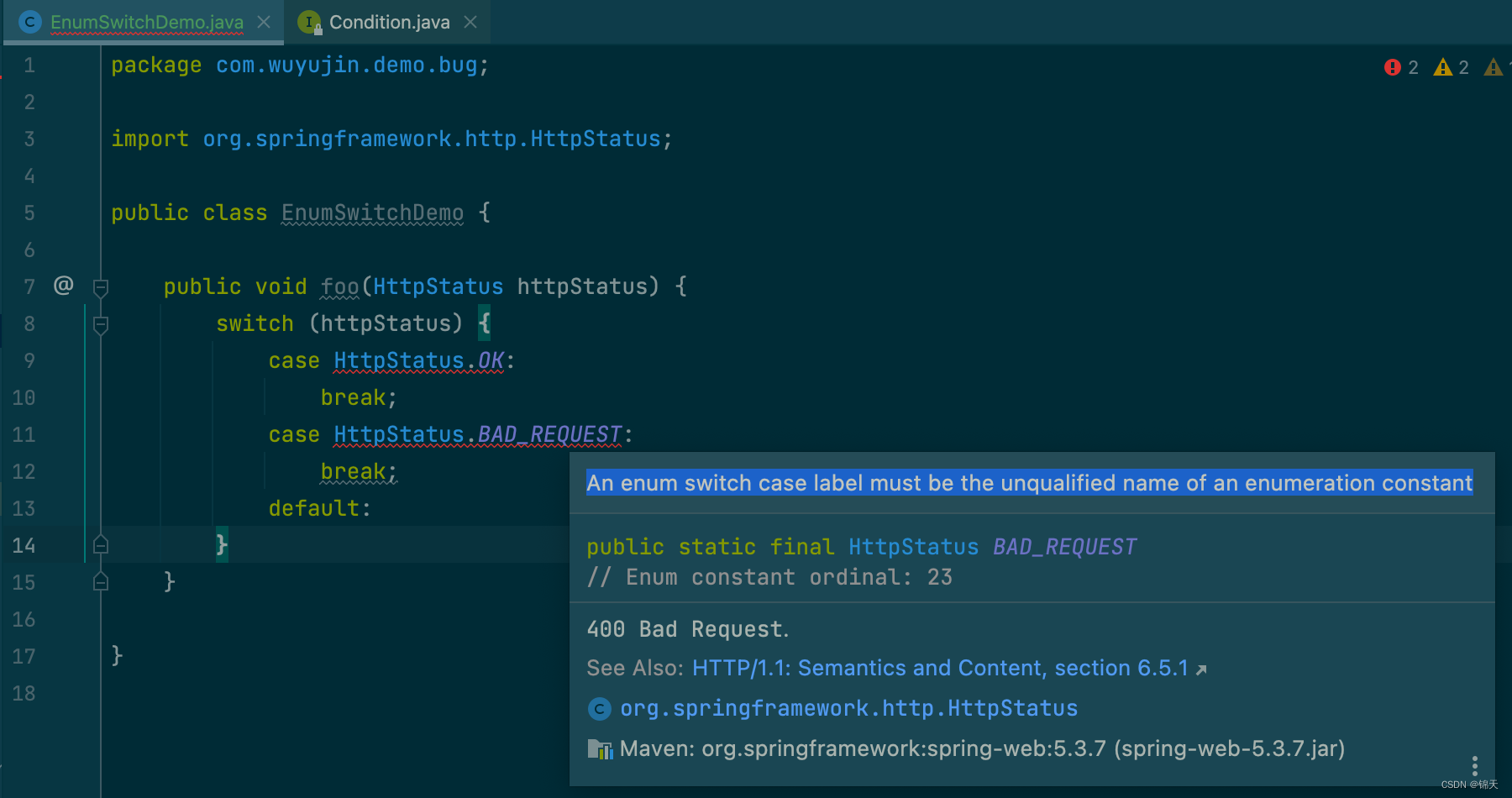 An enum switch case label must be the unqualified name of an enumeration constant-CSDN博客