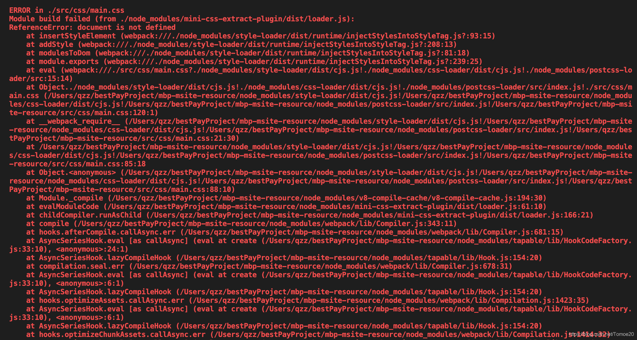 ERROR in ./src/css/main.css Module build failed (from ./node_modules/mini-css-extract-plugin ...