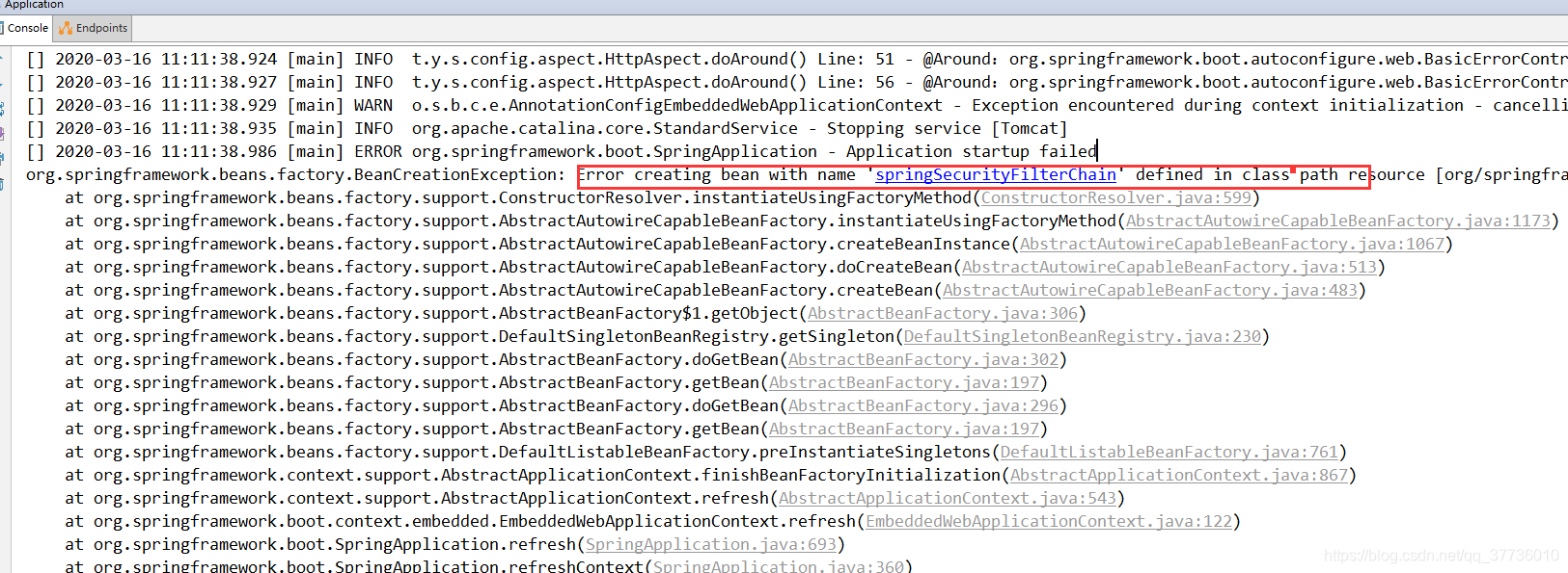 springboot项目中运行spring security 报 Error creating bean with name 'springSecurityFilterChain'。。。。错误 ...