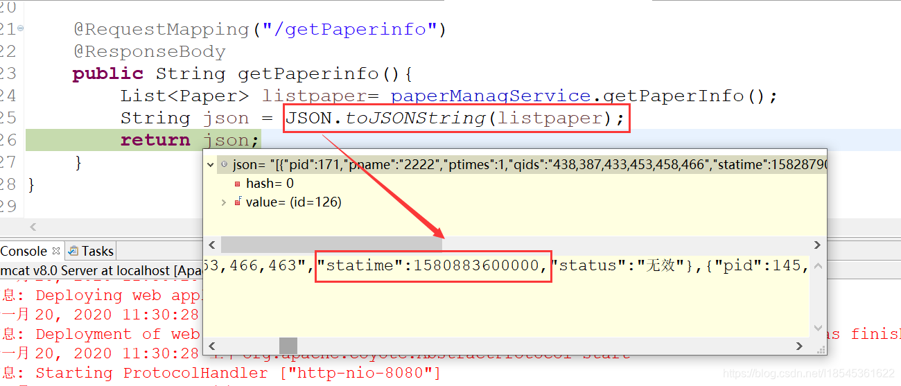 数据库含有时间数据时，如果转化为JSON格式，需要使用JSON.toJSONStringWithDateFormat(listpaper, “yyyy-MM-dd HH:mm:ss“)-CSDN博客