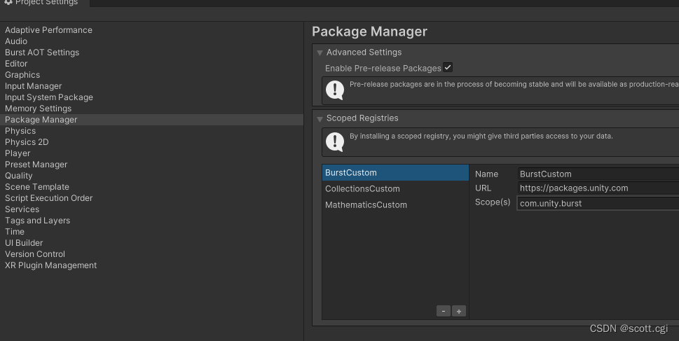 「Unity3D」解决2022的PackageManager无法显示官方插件Burst和Collections的最新版本_unity3d package manager不显示-CSDN博客