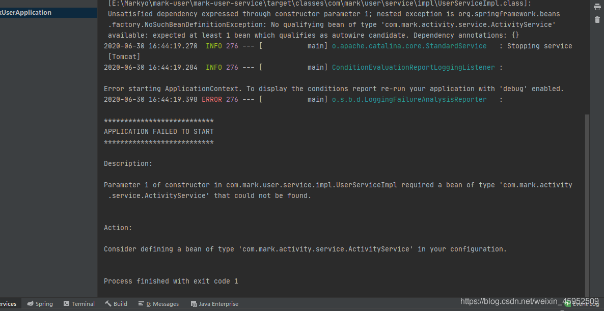 使用SpringBoot时出现Consider defining a bean问题解决方案及截图_consider defining a bean of type 'com.service ...