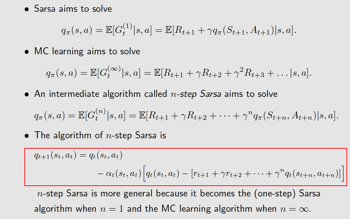 RL-赵-(七)-不基于模型4：n-step Sarsa【TD算法】【Sarsa与MC的折中形式：采样n步就更新π】【Sarsa只需要一步的数据就更新；MC需等到一个episode数据搜集结束 ...
