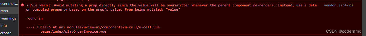 property based on the prop‘s value. Prop being mutated: “value“ found in ---＞ ＜UCell＞ at uni ...