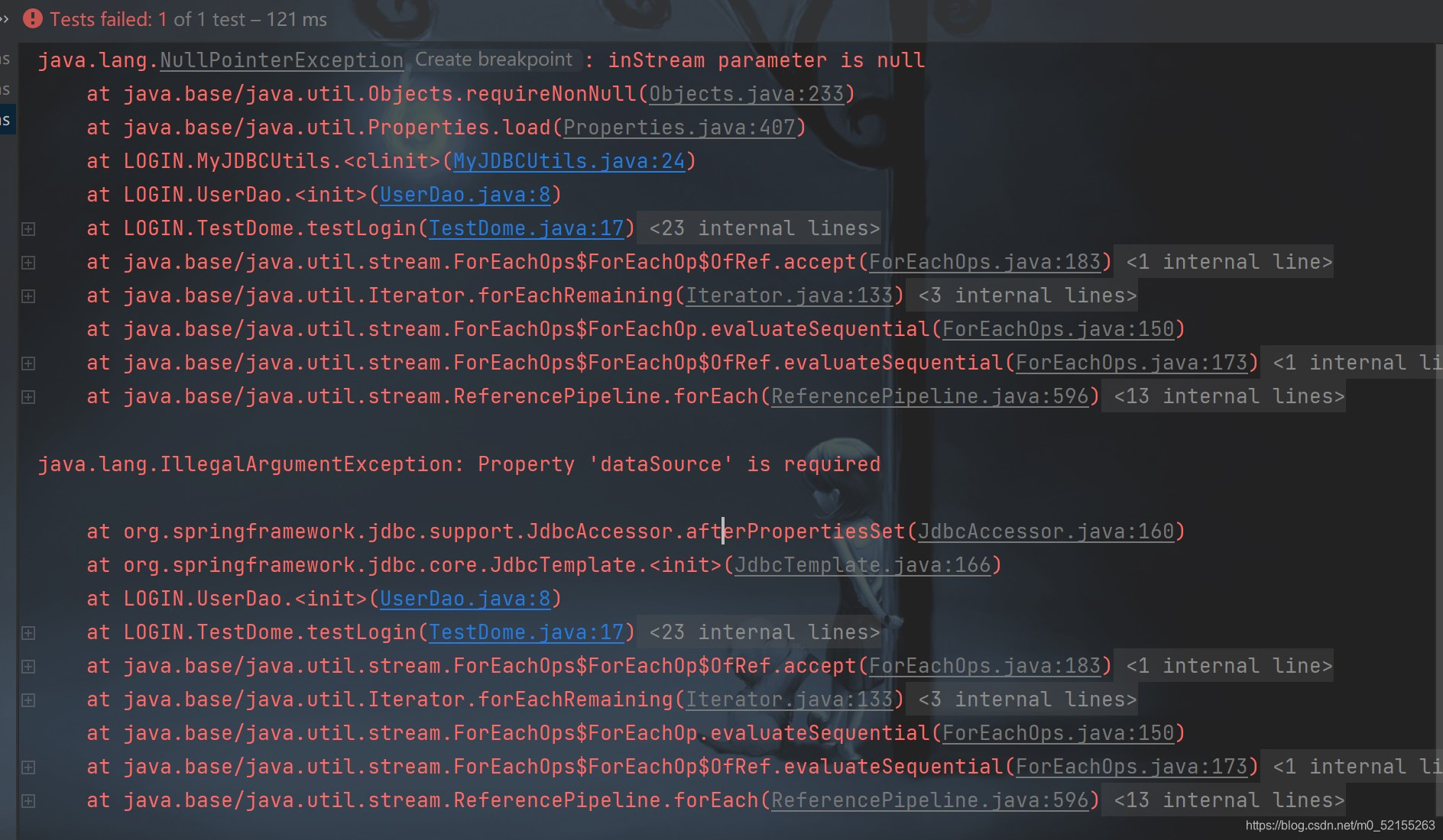 java.lang.NullPointerException: inStream parameter is nullJDBC数据库池连接异常解决方案-CSDN博客