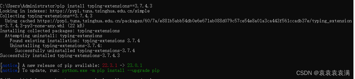 已解决huggingface-hub 0.11.1 requires typing-extensions＞=3.7.4.3, but you ...