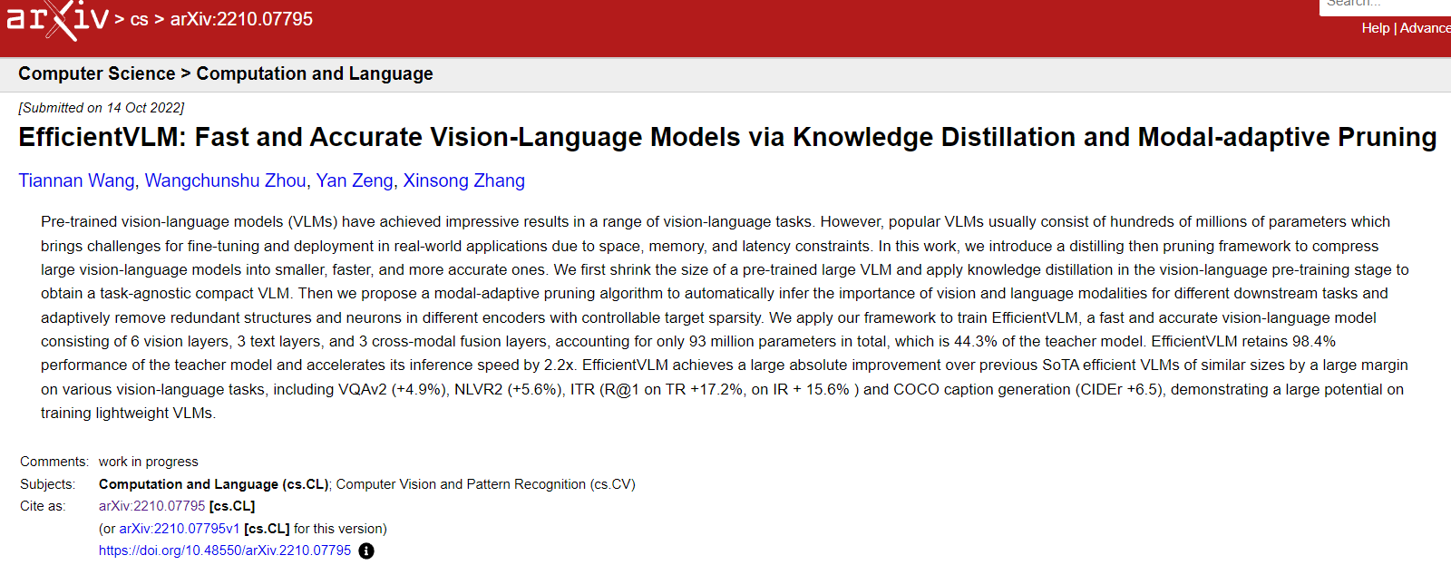 arXiv2022.10 | EfficientVLM: 基于Knowledge Distillation and Modal-adaptive Pruning的快、准VLP model-CSDN博客