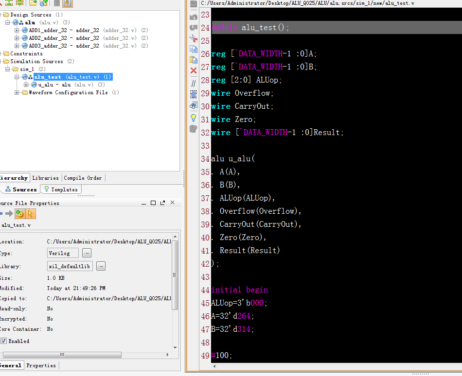 基于FPGA的MIPS处理器中32-bit算术逻辑单元（ALU）Verilog代码VIVADO仿真_32位mips的alu-CSDN博客