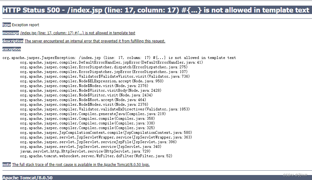 关于SpringMVC中的错误HTTP Status 500 - /index.jsp (line: 17, column: 17) #{...} is not allowed in ...
