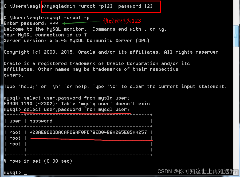 Windows修改MySQL用户root密码_set password for-CSDN博客