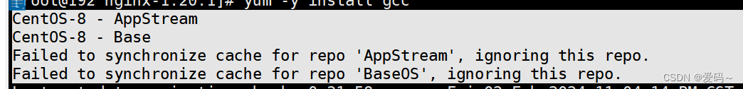 yum命令下载出现Failed to synchronize cache for repo ‘AppStream‘, ignoring this repo._failed to ...