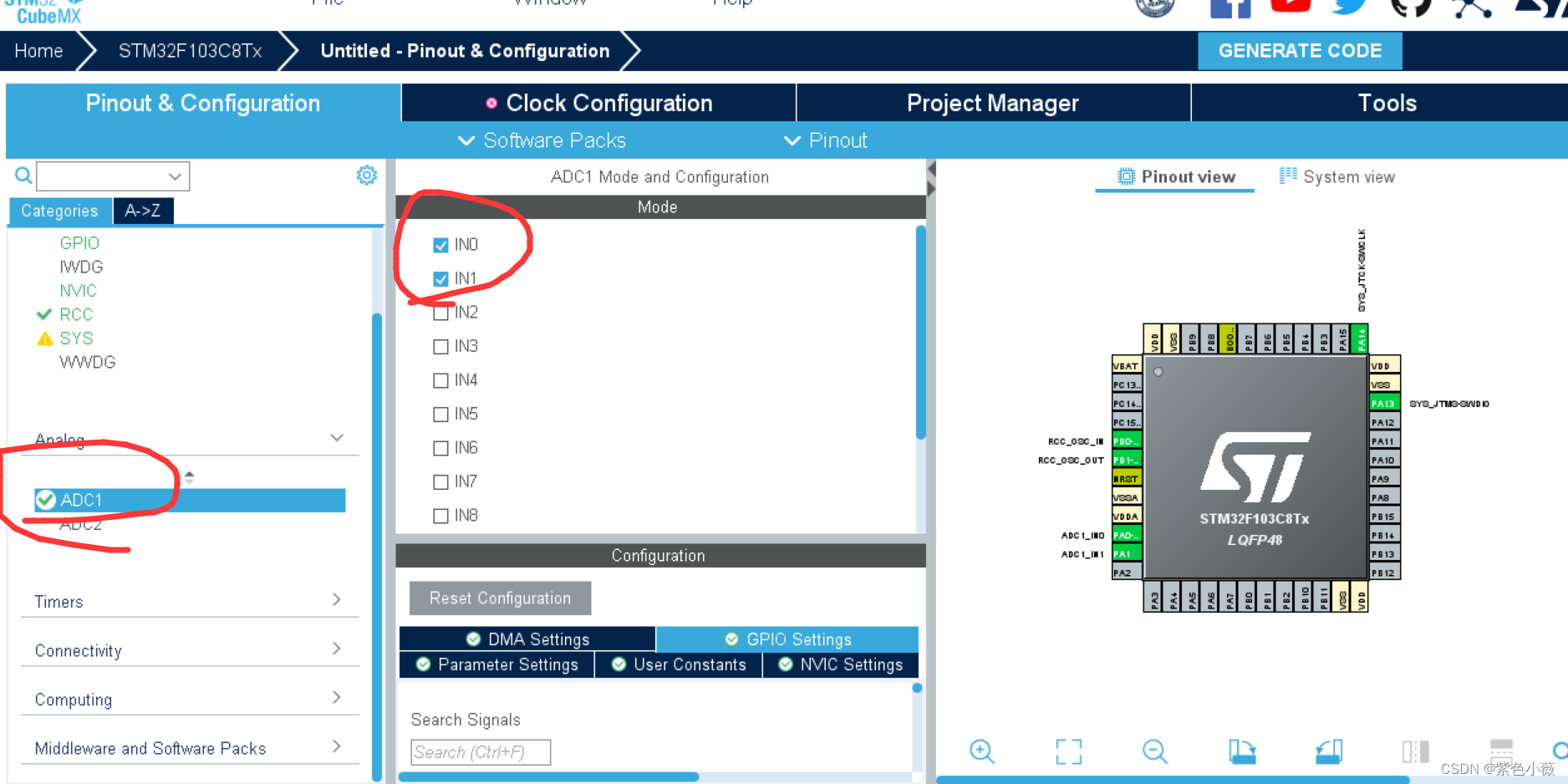 基于stm32f103cubemx实现双轴PS(ADC+DMA，ADC轮询模式)_stm32f103 cubemx adc dma-CSDN博客