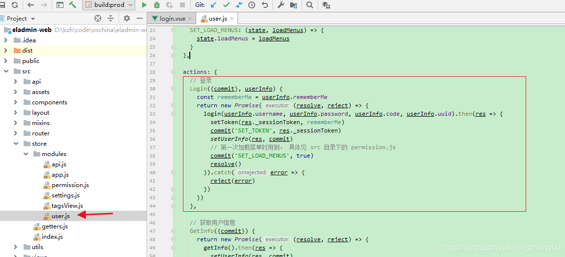 vue element从0到1之(二)从login.vue到store user.js Login_this.$store.dispatch('login', user).then ...