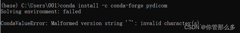 CondaValueError: Malformed version string ‘~‘: invalid character(s)._卸载spyder报错: malformed ...
