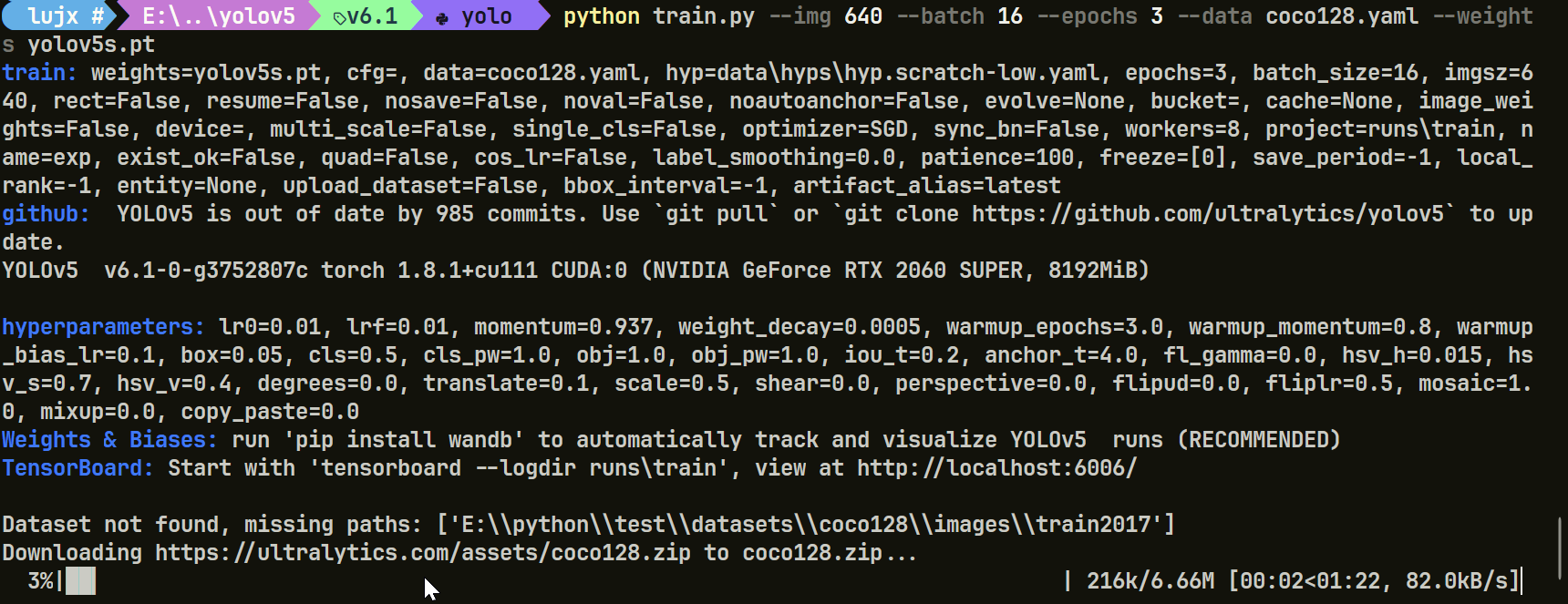 Windows系统部署YOLOv5 v6.1版本的训练与推理环境保姆级教程_yolov5.6.1-CSDN博客