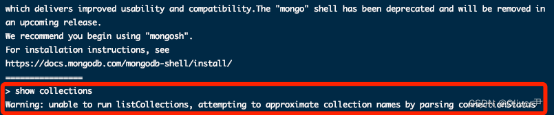 解决Warning: unable to run listCollections, attempting to approximate collection names by parsing ...