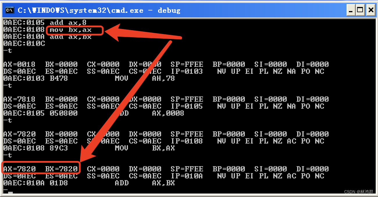 汇编指令调试_mov bx,ax后ax为多少?-CSDN博客