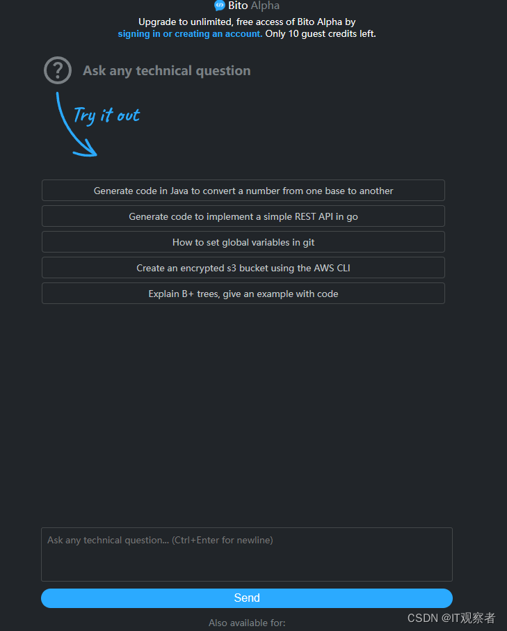 不用科学上网，免注册，免下载，使用OpenAI GPT-3_try bito with no installation-CSDN博客