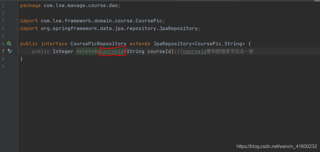 PropertyReferenceException: No property courseId found for type CoursePic! Did you mean ...