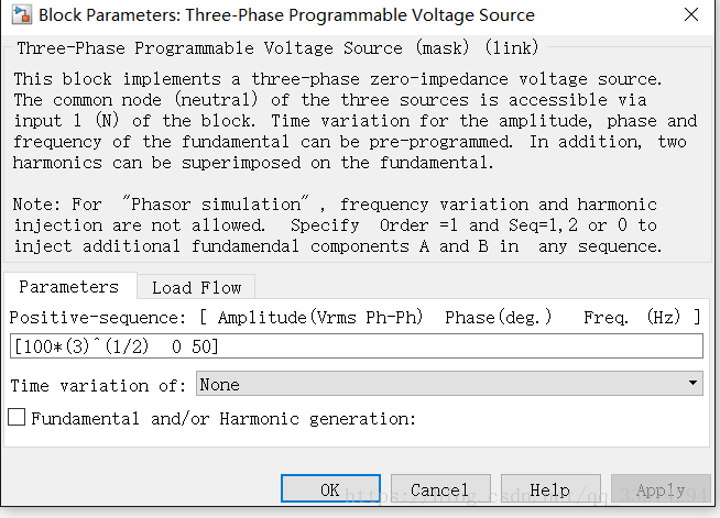 SIMULINMK内的Three-Phase Programmable Voltage Source模块_simulink中的three phase programmable voltage ...