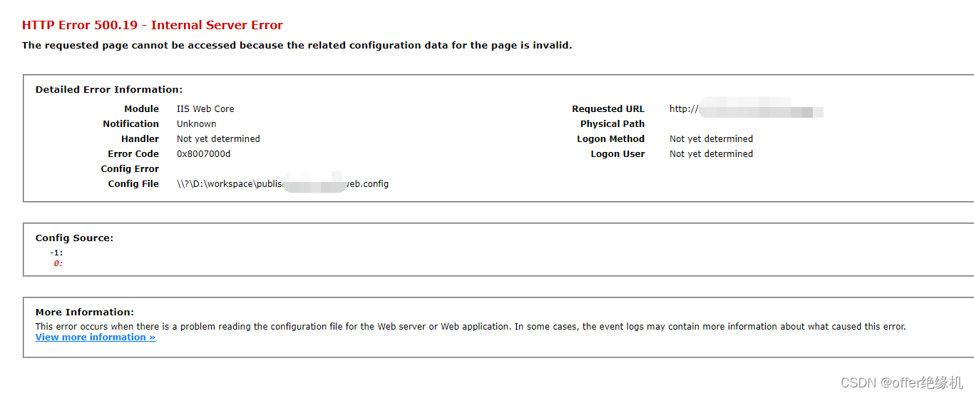 .net core 3.1 HTTP Error 500.19 - Internal Server Error_netcore3.1 iis 500.19错误-CSDN博客