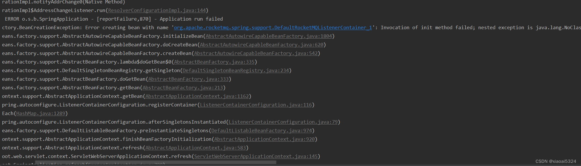 rocketmq 启动报错 creating bean with name org.apache.rocketmq.spring.support.DefaultRocketMQListener ...