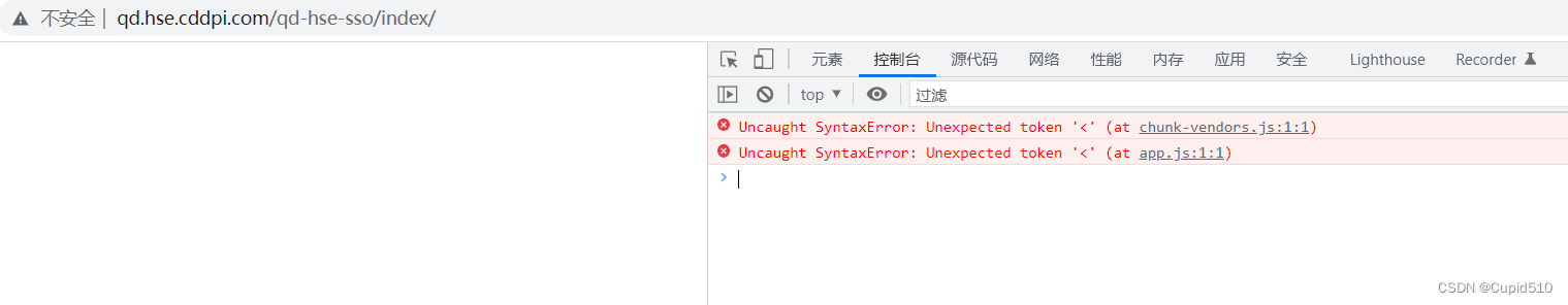 Uncaught SyntaxError: Unexpected token ‘＜‘ (at chunk-vendors.js:1:1) app.js:1 Uncaught ...