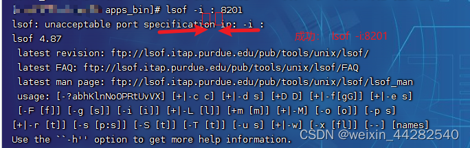 Linux中使用“lsof -i:端口号”查看错误_lsof: unacceptable port specification in: -i :-CSDN博客