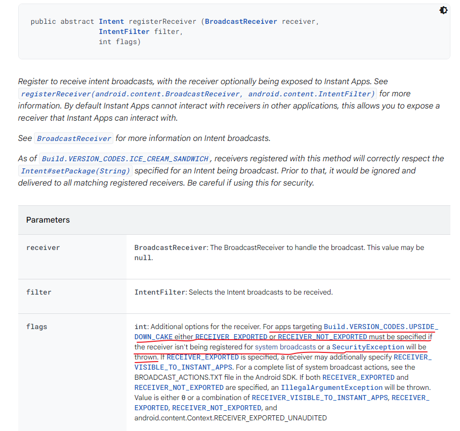 Android14 registerReceiver注册广播时报错 One of RECEIVER_EXPORTED or RECEIVER_NOT_EXPORTED_should be ...
