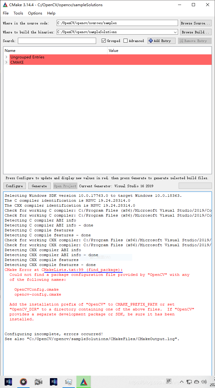 cmake + windows 编译 opencv 自带示例_cmake-gui opencv编译sample目录-CSDN博客