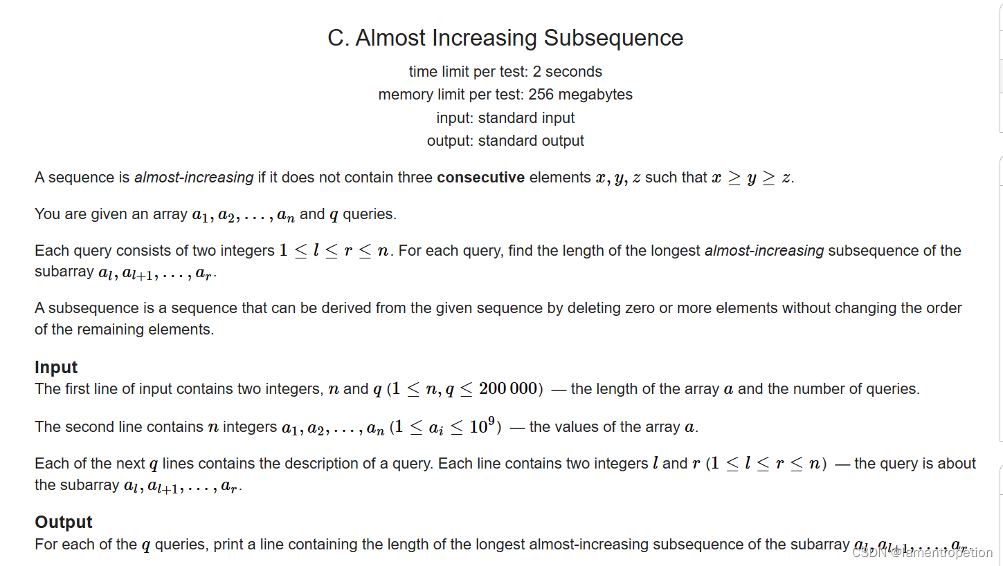 CF869div2 C. Almost Increasing Subsequence-CSDN博客